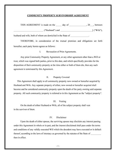 Community Property Agreement Form Washington State Fill Online