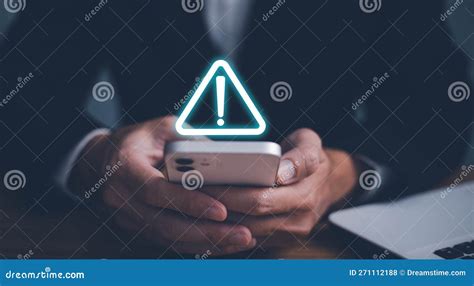 Error And Maintenance Alert Businessman Using Computer Laptop With Triangle Caution Warning