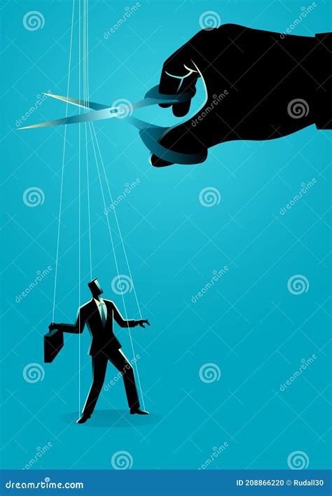 scissors cutting the strings attached to businessman stock vector
