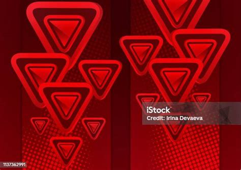 삼각형에서 화살표가 있는 미래 지향적 인 추상적인 배경 템플릿입니다 배너 포스터 명함에 대 한 밝은 빨간색 기하학적 디자인 요소입니다 벡터 일러스트 개념에 대한 스톡 벡터