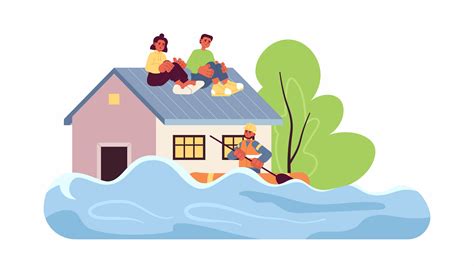 Flood Natural Disaster Cartoon Animation Volunteer On Rescue Boat