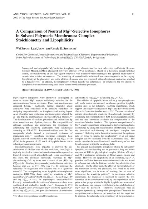 Pdf A Comparison Of Neutral Mg2 Selective Ionophores In Solvent Polymeric Membranes Complex