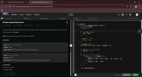Dsa Geeksforgeeks Java Partitionequalsubset Dynamicprogramming Shruti Chougale