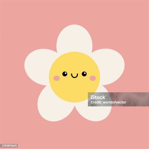 화이트 카모마일 데이지 와 웃는 얼굴 머리 와 카모마일 아이콘입니다 귀여운 Kawaii 만화 꽃 식물 컬렉션 사랑 카드 재밌는