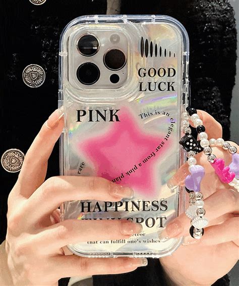 귀여운 아이폰 핑크스타 홀로그램 실버 투명 젤리 실리콘 스트랩 Y2k 우정 유니크 키치 힙 실리콘 젤리 핸드폰 휴대폰 애플 폰 케이스 아이폰케이스 11 12 프로 13 14