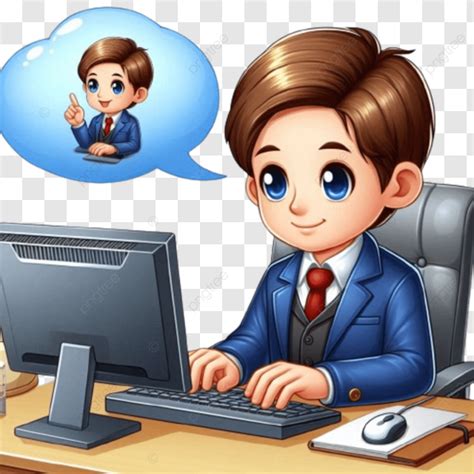 Pc 작업을 하는 어린 소년 Pc에서 일하는 소년 Pc 작업을 하는 어린 소년 컴퓨터를 사용하는 소년 Png 일러스트 및