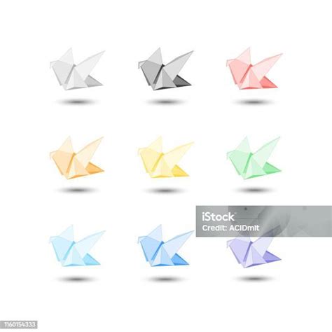 다양한 색상의 종이 종이 접기 새 세트 다각형 벡터 일러스트는 편집하고 사용자 정의하기 쉬운 흰색 배경에 접힌 종이 그림 0명에 대한 스톡 벡터 아트 및 기타 이미지