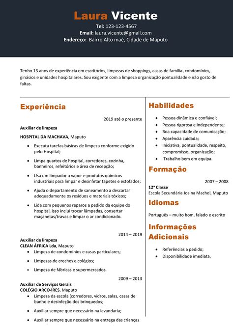 Currículo de auxiliar de limpeza Exemplo dicas de como fazer