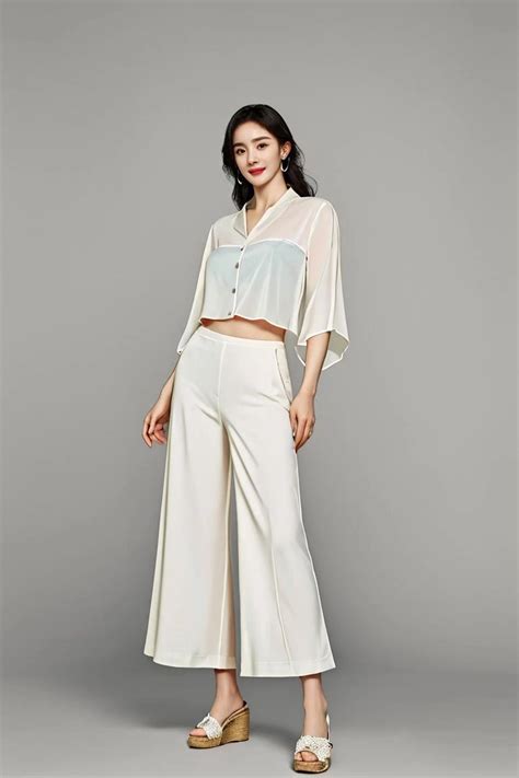 흰색 바지와 흰색 셔츠를 입은 여자 Seaart Ai