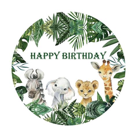 Safari Animals Round Happy Birthday Backdrop Aperturee