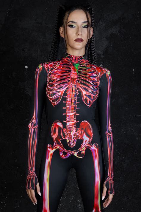 Red Ruby Skeleton Women Costume For Halloween Devil Walking