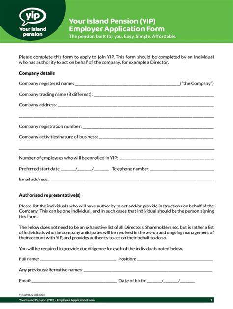 Fillable Online Your Island Pension Yip Employer Application Form Fax