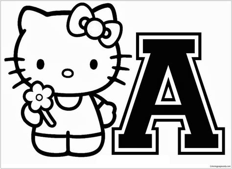 Hello Kitty 与字母 A 着色页 Hello Kitty 着色页 儿童和成人着色页