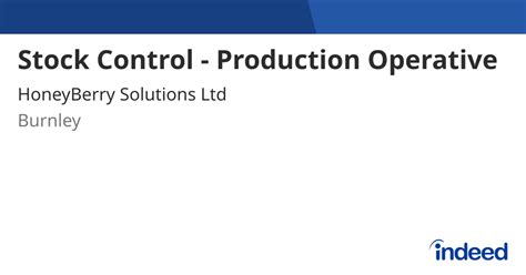Stock Control Production Operative Burnley Bb11 2hw