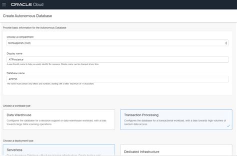 oracle autonomous transaction processing instance provisioning techsupper