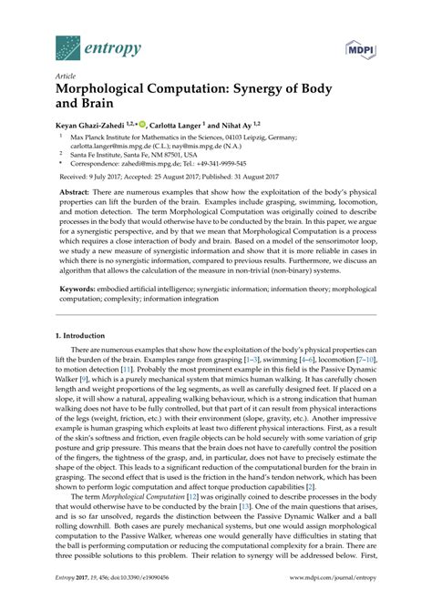 Pdf Morphological Computation Synergy Of Body And Brain