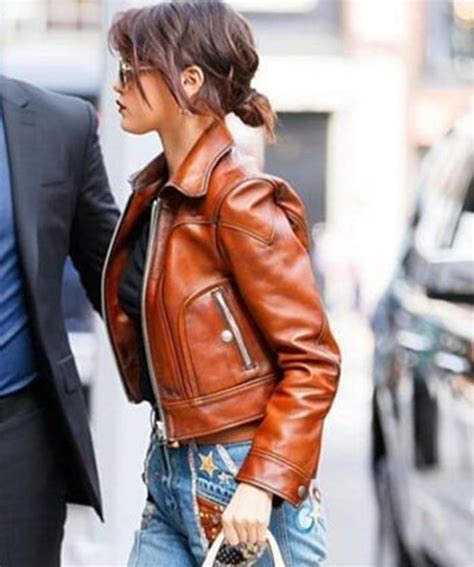 Selena Gomez Brown Leather Jacket