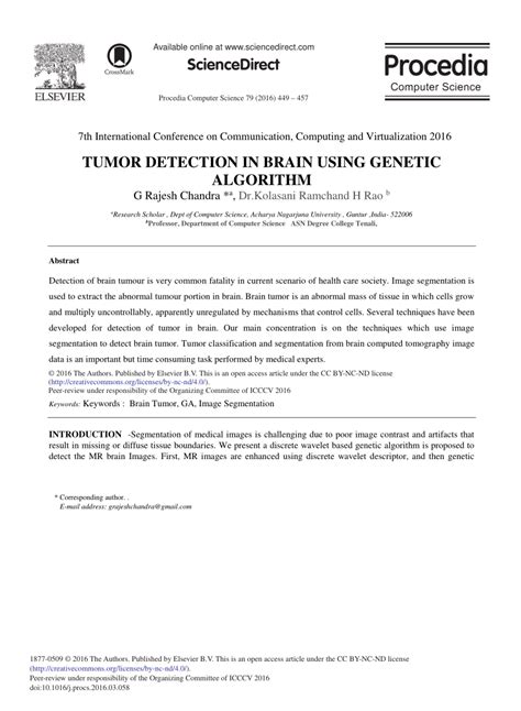 Pdf Tumor Detection In Brain Using Genetic Algorithm