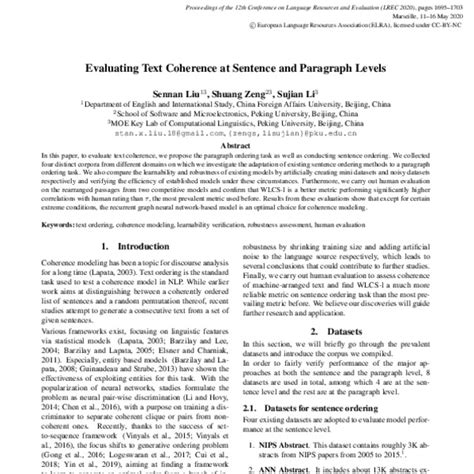 Evaluating Text Coherence At Sentence And Paragraph Levels Acl Anthology