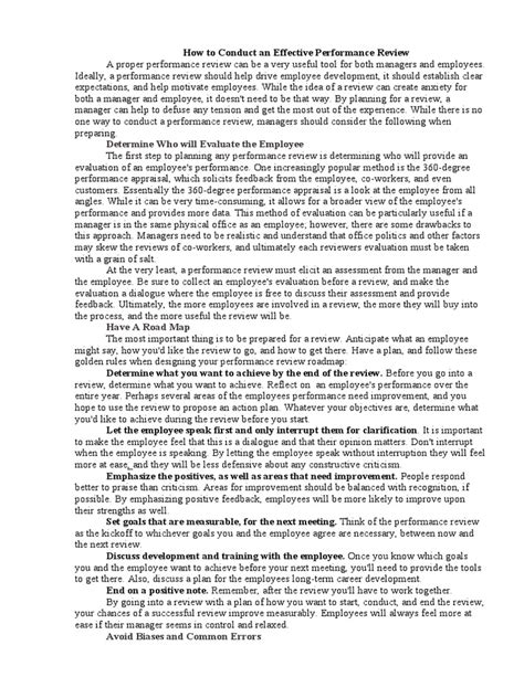 Unit 1 How To Conduct An Effective Performance Review Pdf