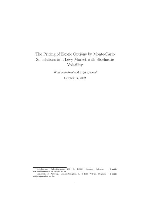 Pdf The Pricing Of Exotic Options By Monte Carlo Simulations In A Levy Market With Stochastic