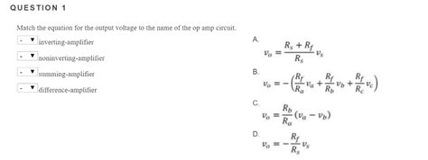 solved question1 match the equation for the output voltage