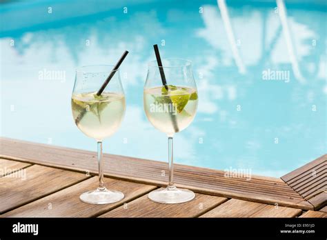 Hugo Prosecco Elderflower Soda Ice Summer Drink Outdoor Aperitif Stock