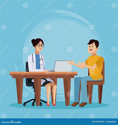 Doctor With Patient Cartoon Stock Vector Illustration Of Exam