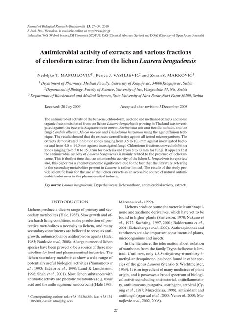 Pdf Antimicrobial Activity Of Extracts And Various Fractions Of Chloroform Extract From The