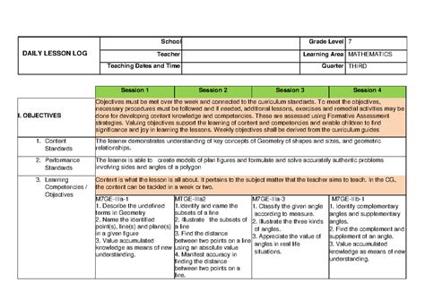 Daily Lesson Log Grade 7 Quarter 3 week 45-49 - DAILY LESSON LOG School ...