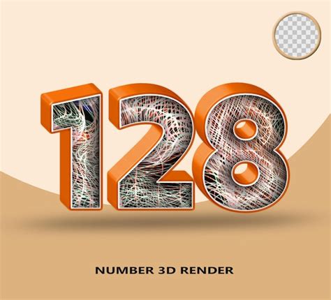 Premium Psd 3d Render Number 128 Line Orange Glossy With Abstract