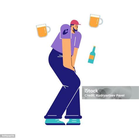 남자는 술을 마신 후 소변을 보고 싶은 충동을 경험하고 평면 벡터 그림은 고립되어 있습니다 소변에 대한 스톡 벡터 아트 및 기타