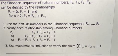 Solved The Fibonacci Sequence Of Natural Numbers Fo Fi Chegg