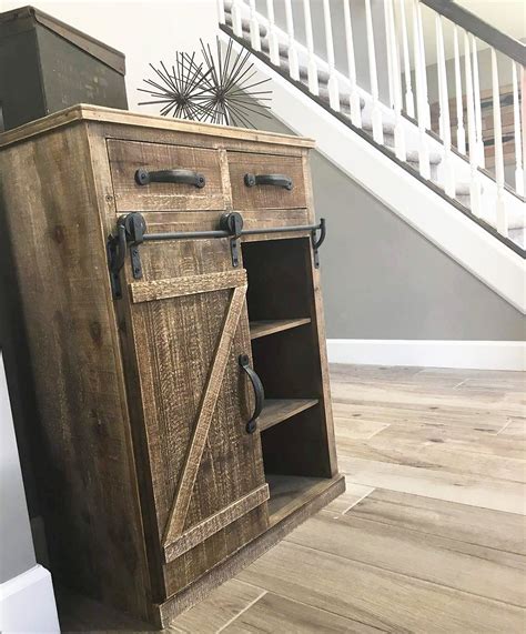 Rustic Barn Door Wood End Table Console Cabinet Storage Shelf Vintage