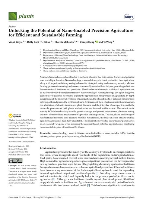 Pdf Unlocking The Potential Of Nano Enabled Precision Agriculture For Efficient And