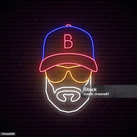 안경 모자를 쓰고 야구 모자를 쓴 남자의 네온 아바타 남자 아이콘입니다 벡터 일러스트입니다 모자 모자류에 대한 스톡 벡터 아트 및 기타 이미지 Istock