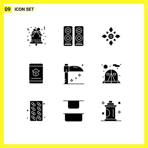 Conjunto De 9 9 Vector Sólido Glifos En Cuadrícula Para Aprendizaje