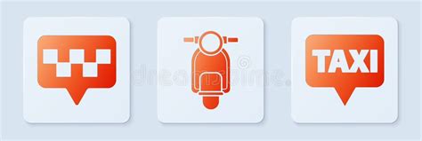 set scooter map pointer with taxi and map pointer with taxi white