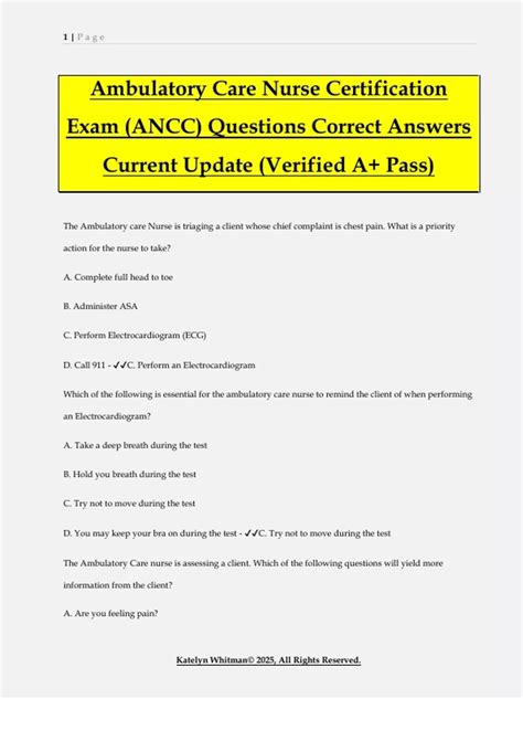 Ambulatory Care Nurse Certification Exam Ancc Questions Correct