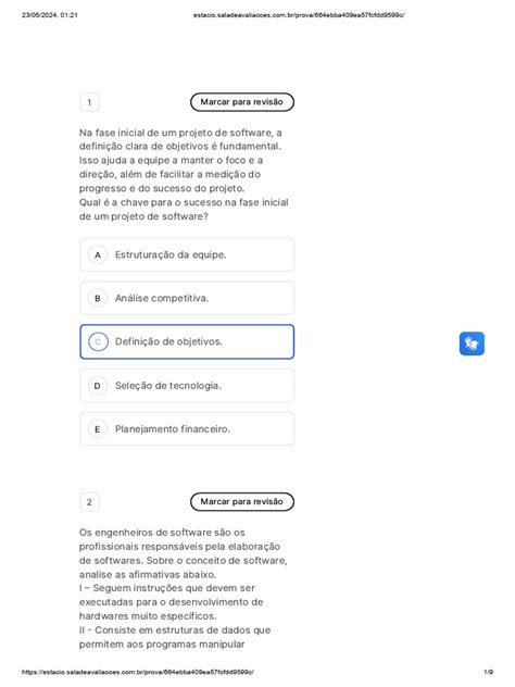 Processo De Desenvolvimento De Software Prova Av1 Estacio 2024 Download Grátis Pdf