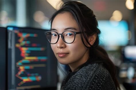 Confident Female Programmer In Office Environment Premium Ai Generated Image
