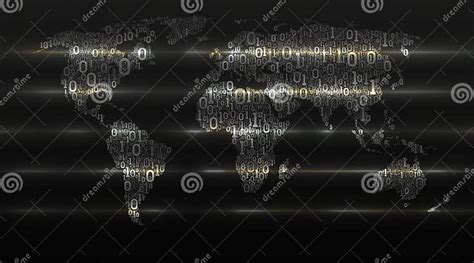 Binary Code World Map On Dark Cellular Background Abstract Digital Technologies Transform The