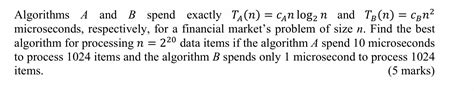 solved algorithms a and b spend exactly ta n can log2 n