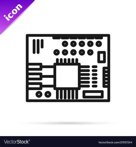 Black Line Printed Circuit Board Pcb Icon Isolated