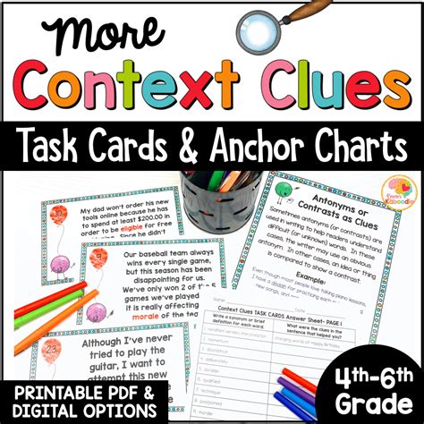 Context Clues Task Cards And Anchor Charts For 4th 6th Grade