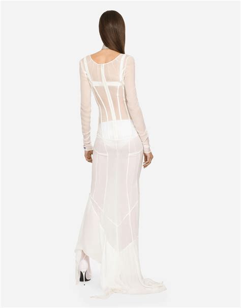 Kim Dolceandgabbana Long Georgette Dress With Corset Detailing In White