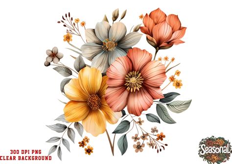 Boho Flowers Bouquet Watercolor Clipart Graphic By Seasonal · Creative