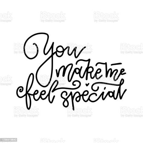 발렌타인 데이 디자인 포스터 인사말 카드 배너에 사랑에 대한 흑백 손으로 쓴 글자 당신은 나를 특별하게 느끼게합니다 서예 선형 벡터 일러스트레이션 개념에 대한 스톡 벡터