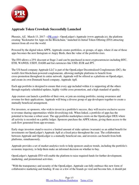 Apptrade Token Crowdsale Successfully Launched Pdf Investor Press Release