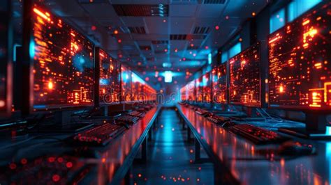Futuristic Server Room With Glowing Screens Stock Image Image Of Artificial Internet 309656079